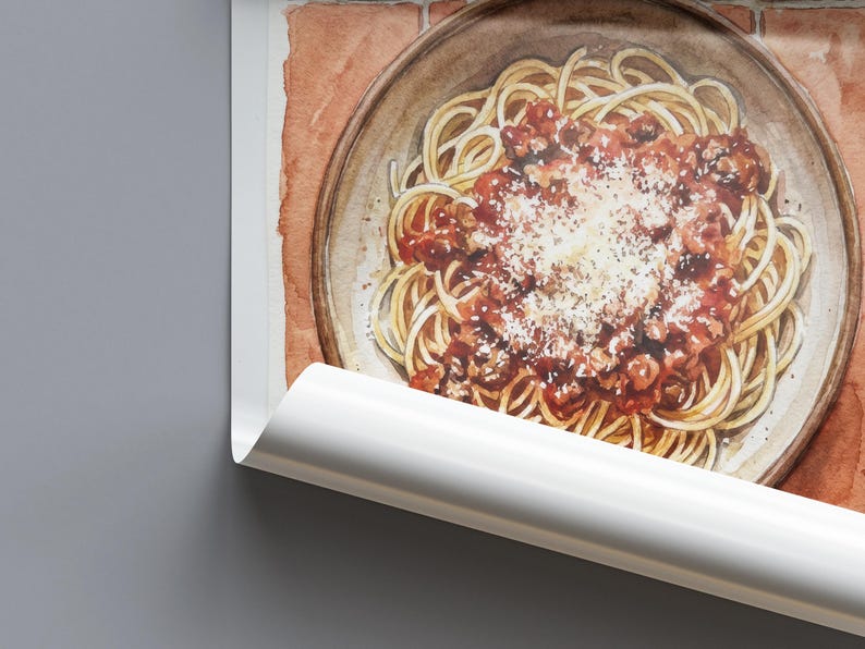 Spaghetti Bolognese Watercolor Poster Italian Pasta Print Classic ...