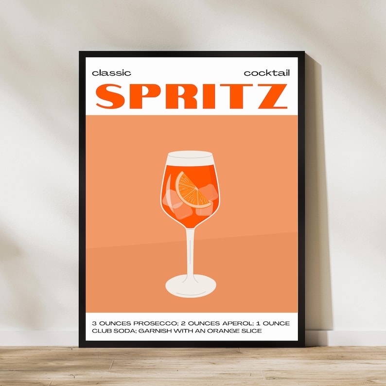 Classic Spritz Cocktail Art Aperol Drink Print Recipe Poster Modern Bar ...