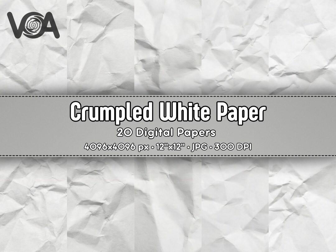 Crumpled White Paper, 20 Digital Paper, Wrinkled Texture Background ...