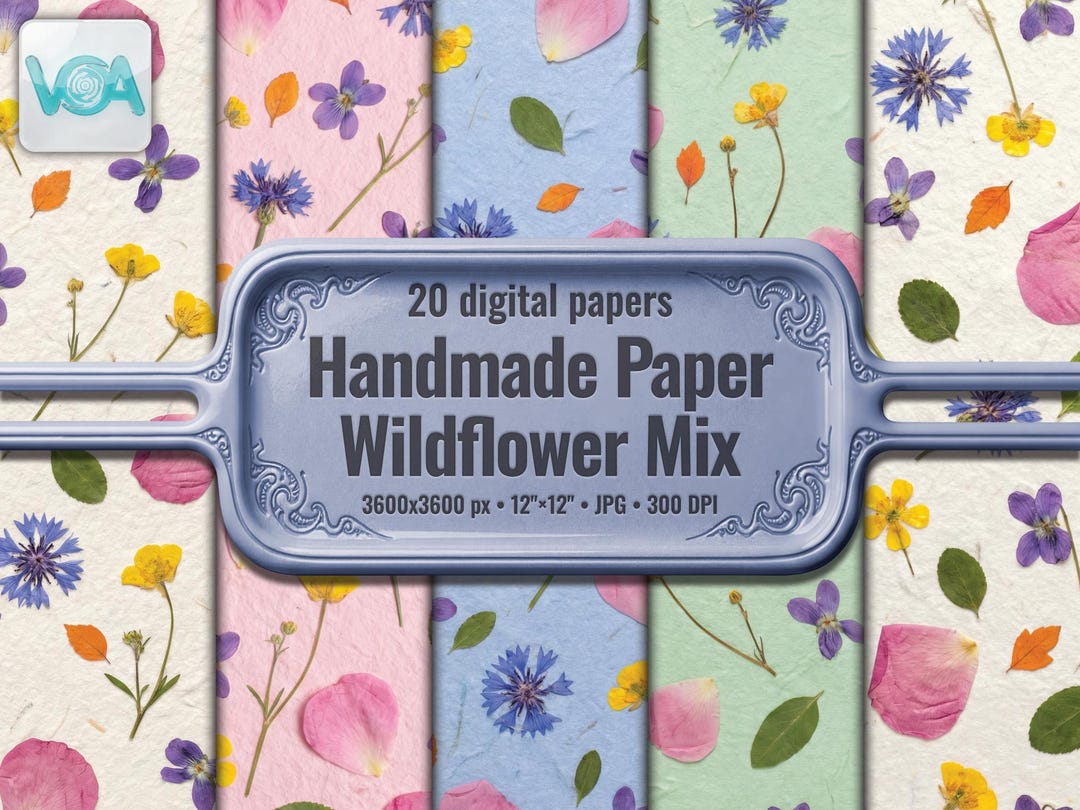 Handmade Paper Wildflower Mix Digital Paper, 20 Pressed Flower Textures ...