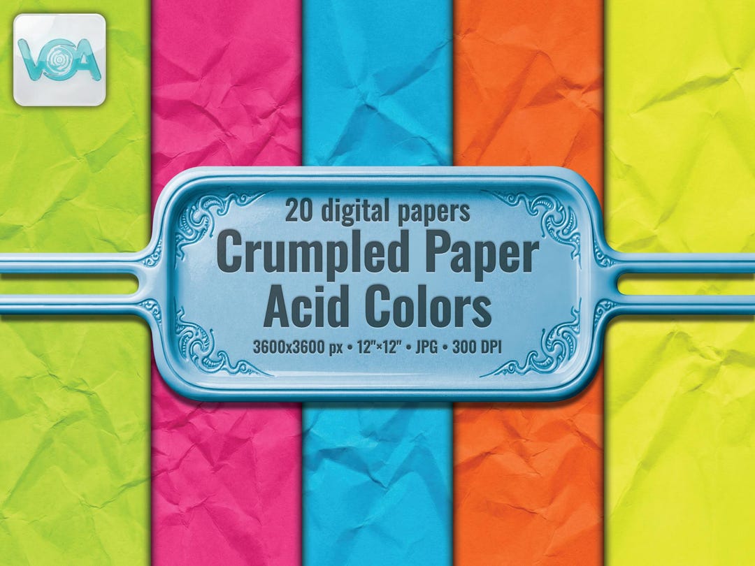 Crumpled Paper Acid Colors Digital Paper, 20 Neon Wrinkled Textures ...