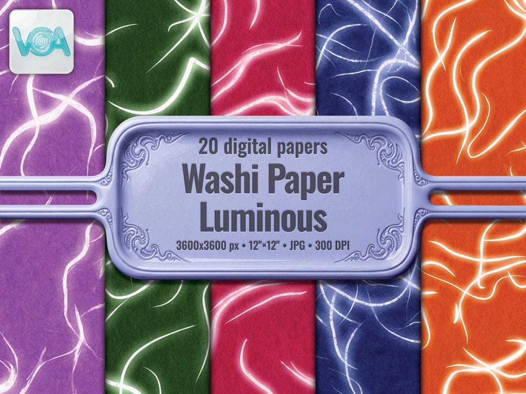 Washi Paper Luminous Digital Paper, 20 Glowing Mulberry Textures, Neon ...