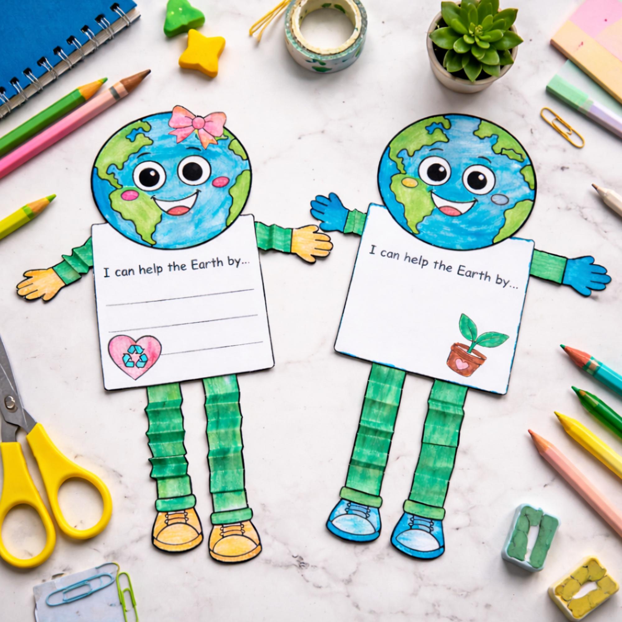 Earth Day Man Craft Printable, Earth Person Craft Boy & Girl, Writing ...