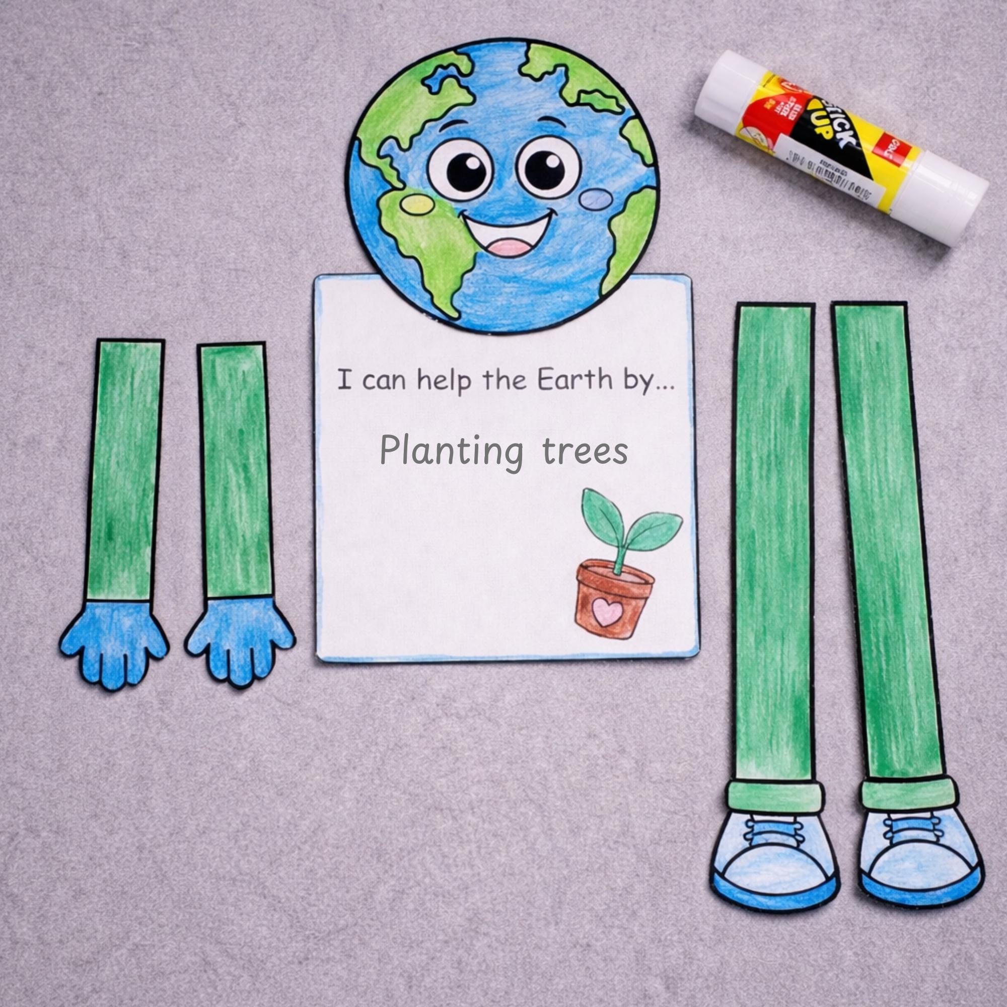 Earth Day Man Craft Printable, Earth Person Craft Boy & Girl, Writing ...