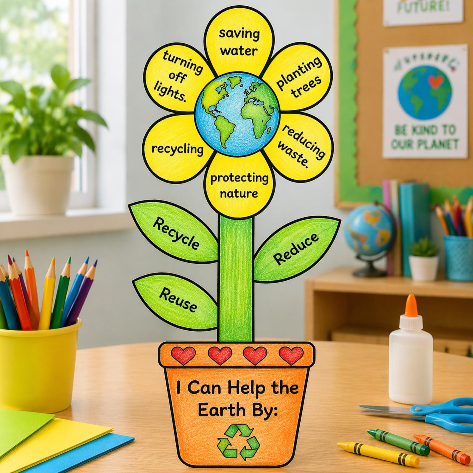 Earth Day Flower Craft, Reduce Reuse Recycle Activity, Cut and Paste ...