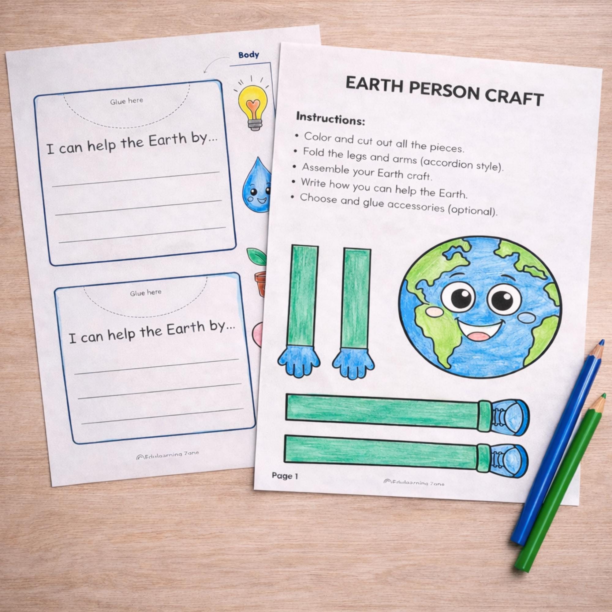 Earth Day Man Craft Printable, Earth Person Craft Boy & Girl, Writing ...