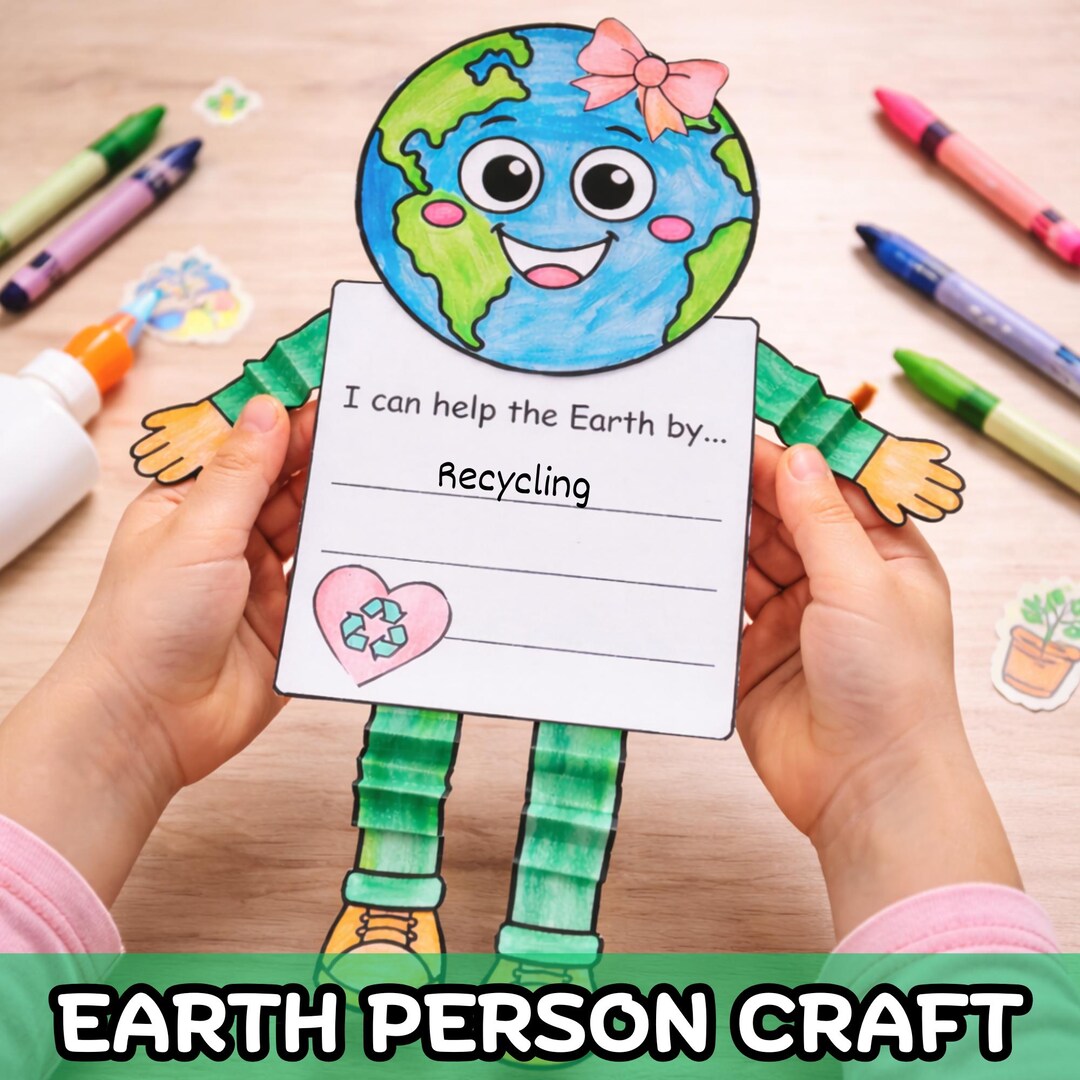 Earth Day Man Craft Printable, Earth Person Craft Boy & Girl, Writing ...