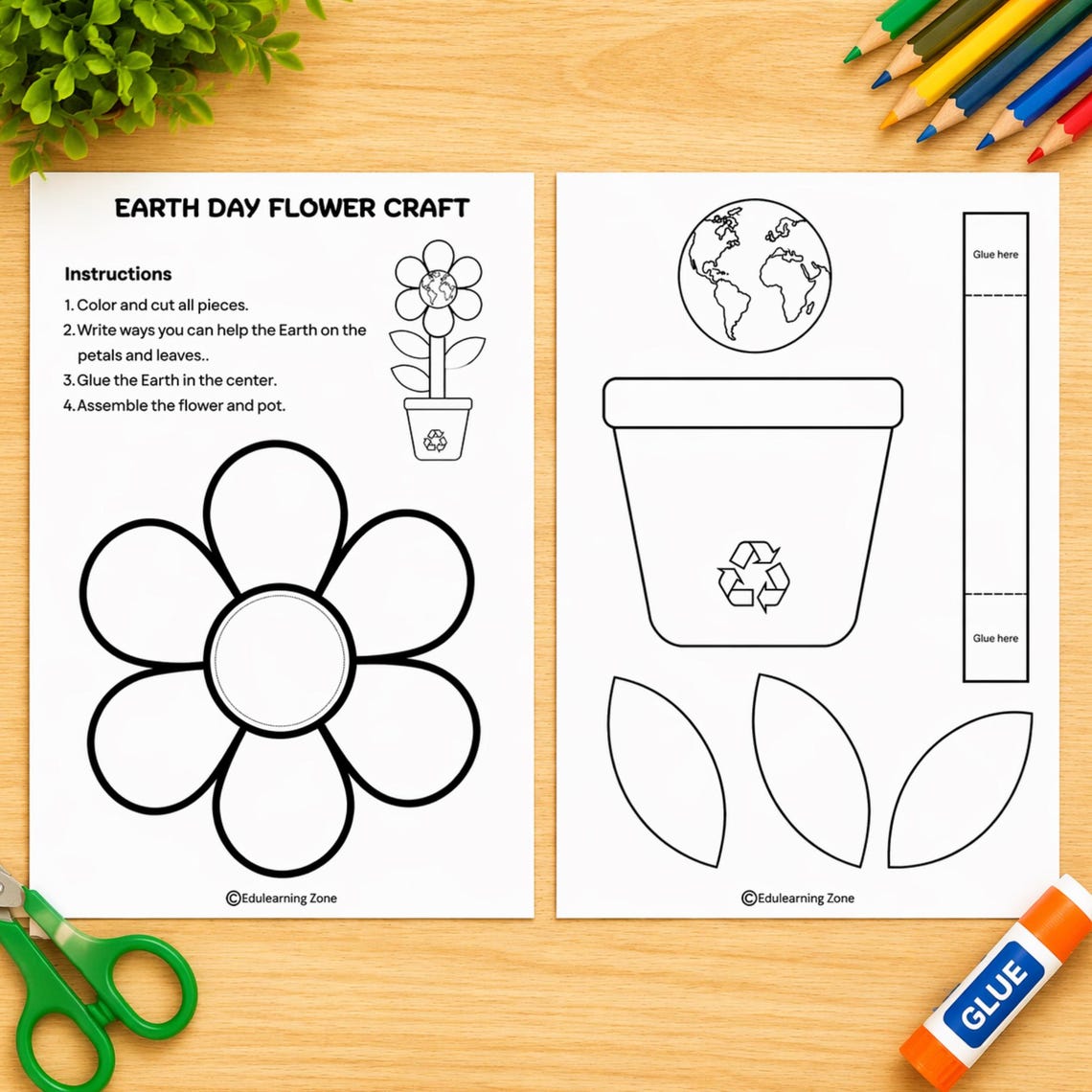 Earth Day Flower Craft, Reduce Reuse Recycle Activity, Cut and Paste ...