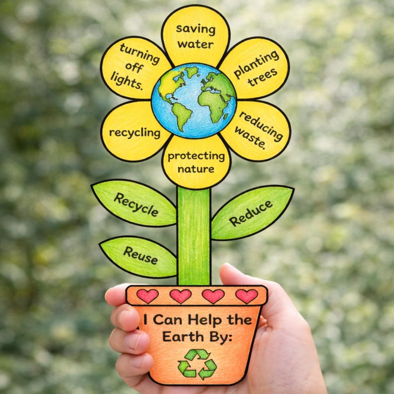 Earth Day Flower Craft, Reduce Reuse Recycle Activity, Cut and Paste ...