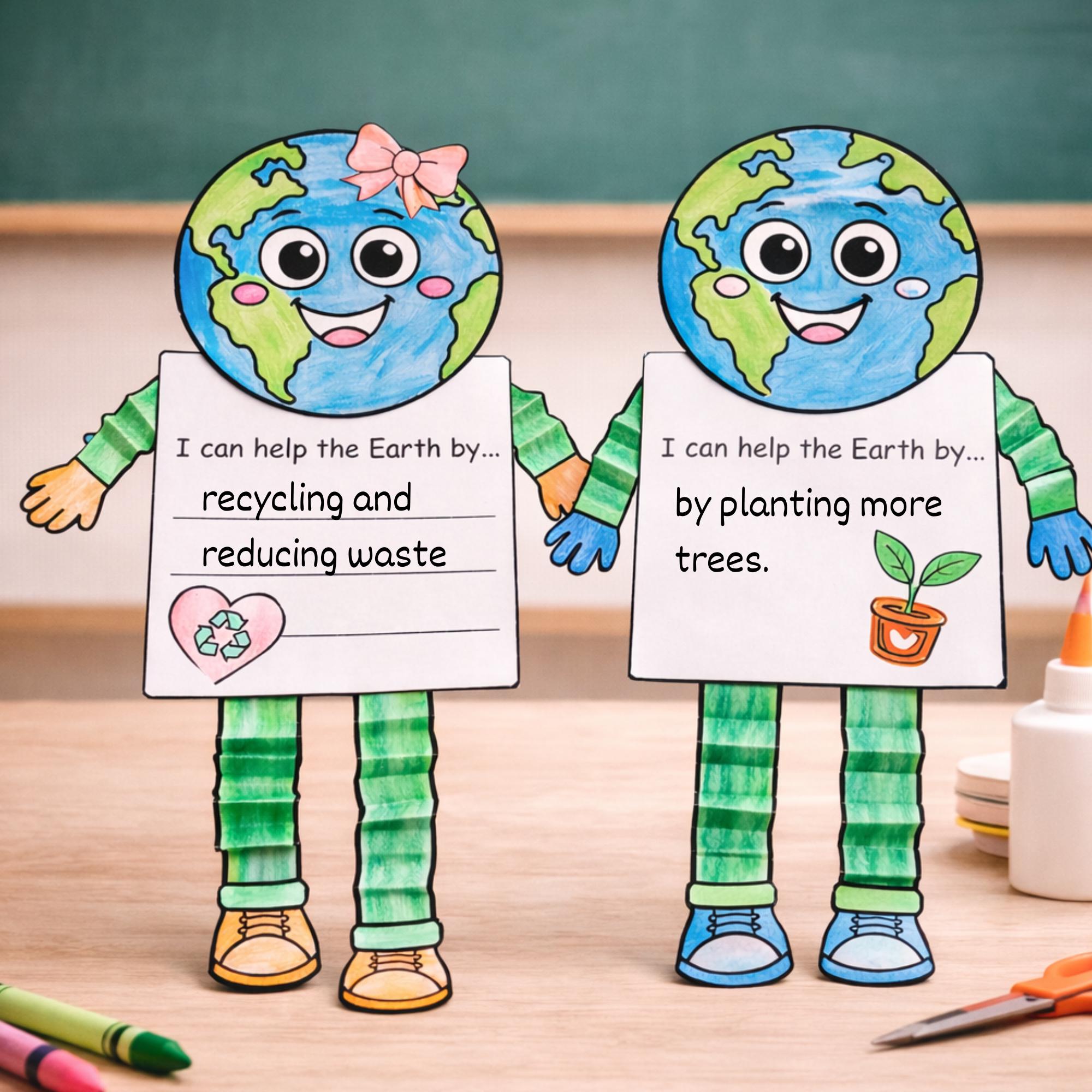 Earth Day Man Craft Printable, Earth Person Craft Boy & Girl, Writing ...
