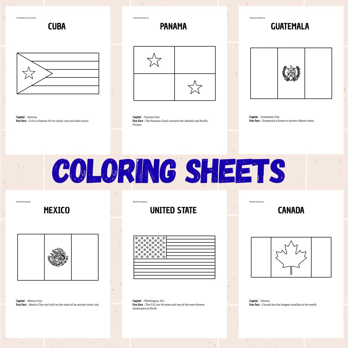 North America Flags Coloring Sheets | Learn Countries and Capitals ...