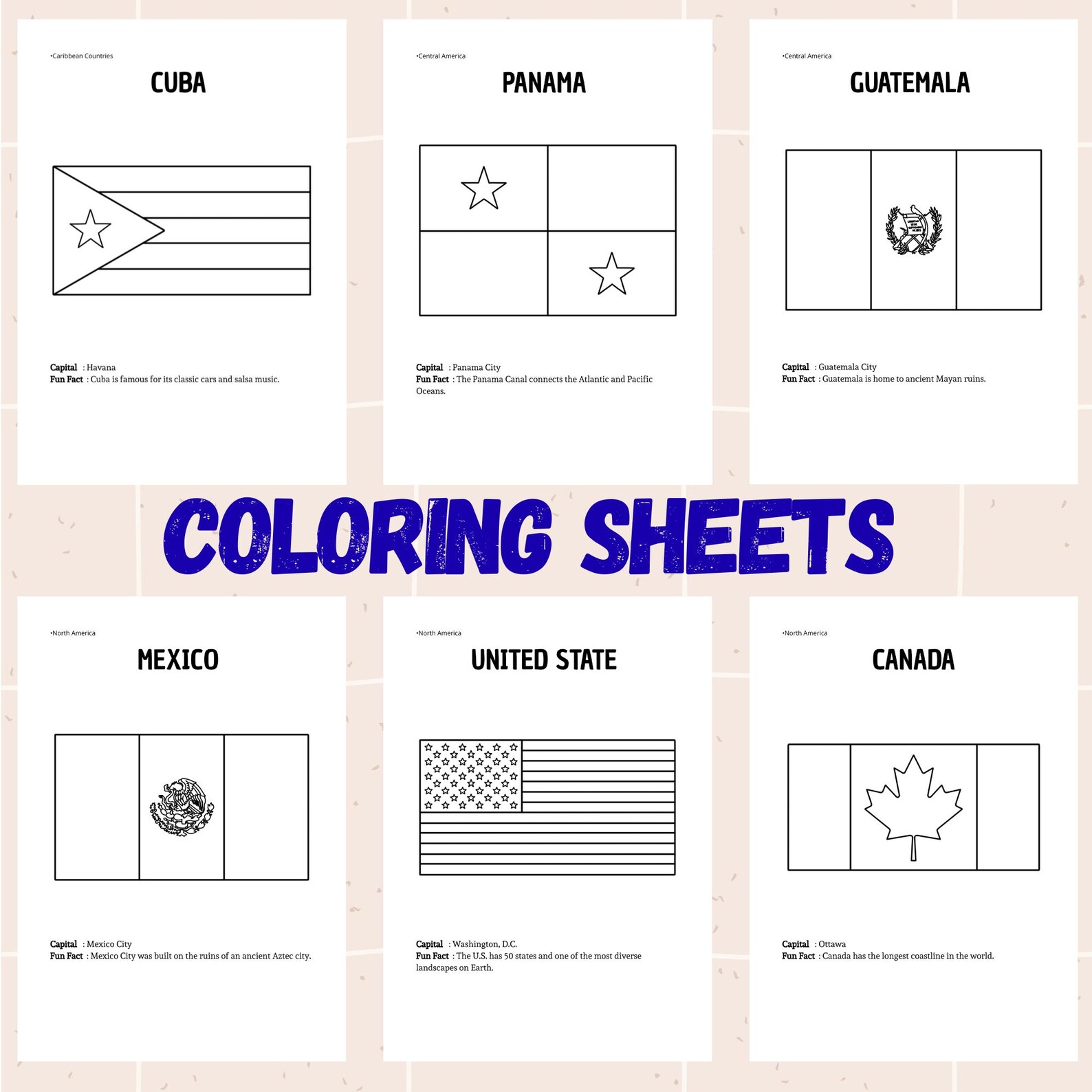 North America Flags Coloring Sheets | Learn Countries and Capitals ...