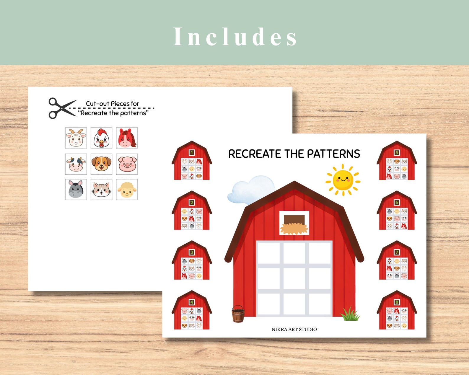 Farm Animal Pattern Matching Printable | Preschool Pattern Activity ...