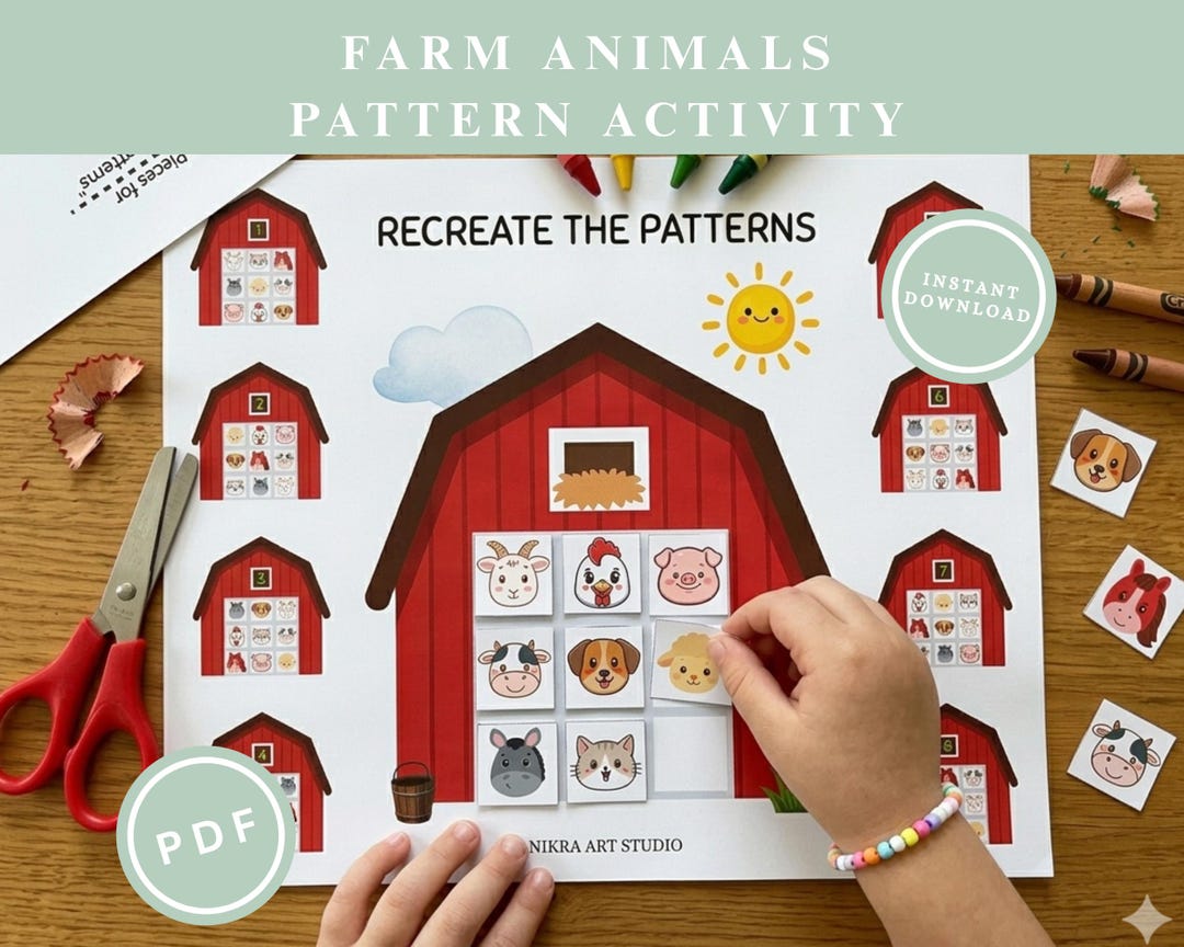 Farm Animal Pattern Matching Printable | Preschool Pattern Activity ...