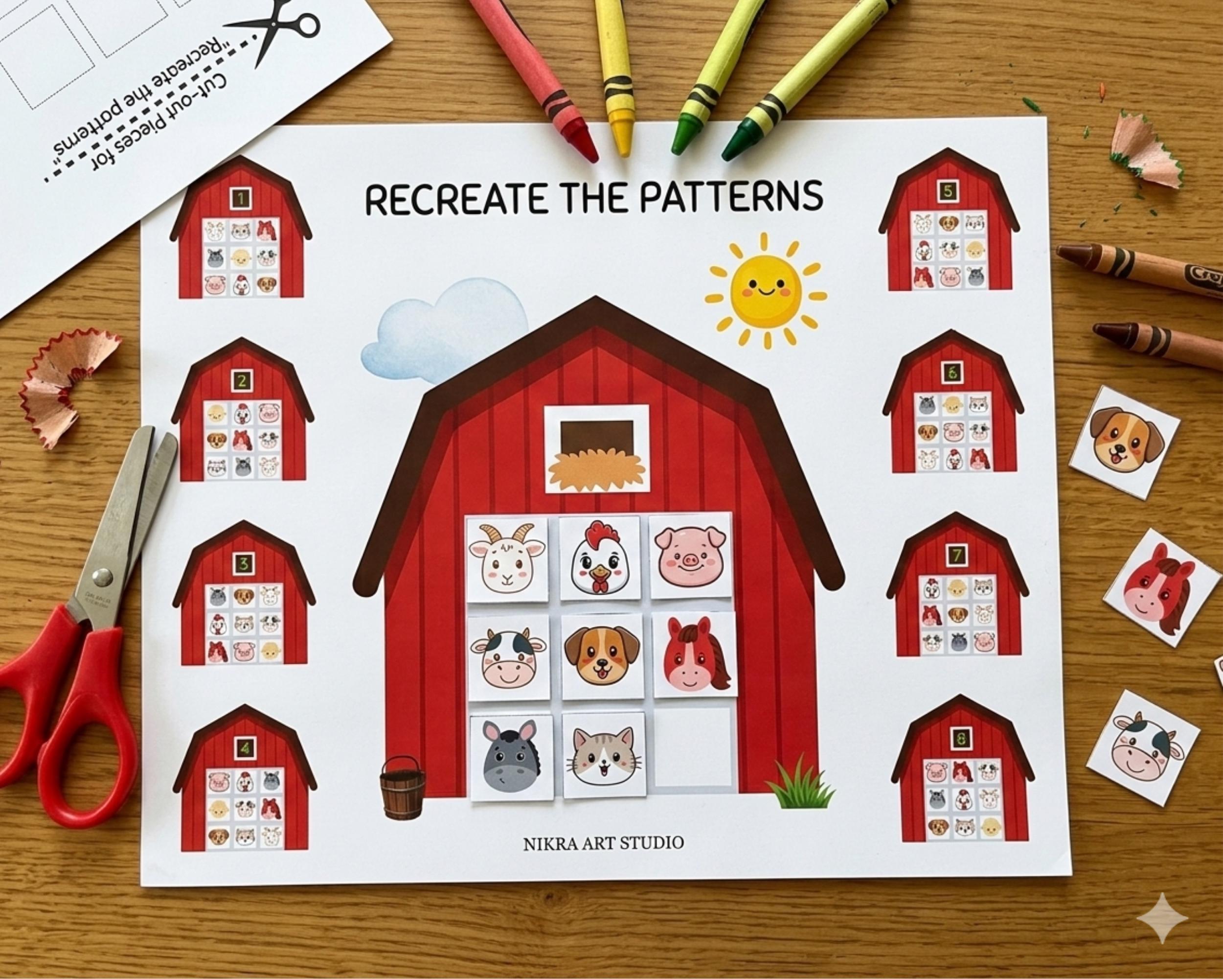 Farm Animal Pattern Matching Printable | Preschool Pattern Activity ...