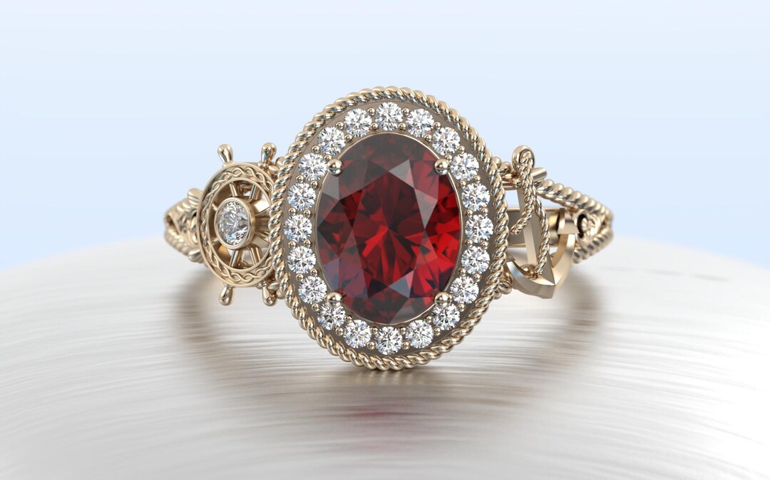 Garnet Engagement Ring, Ocean Inspired Vintage Nautical Jewelry ...