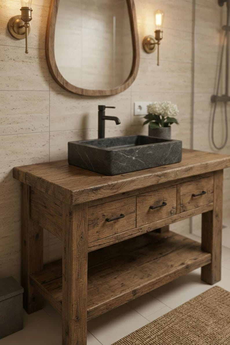 Rustic Bathroom Vanity, Solid Wood, Reclaimed Wood, Single- Double Sink ...