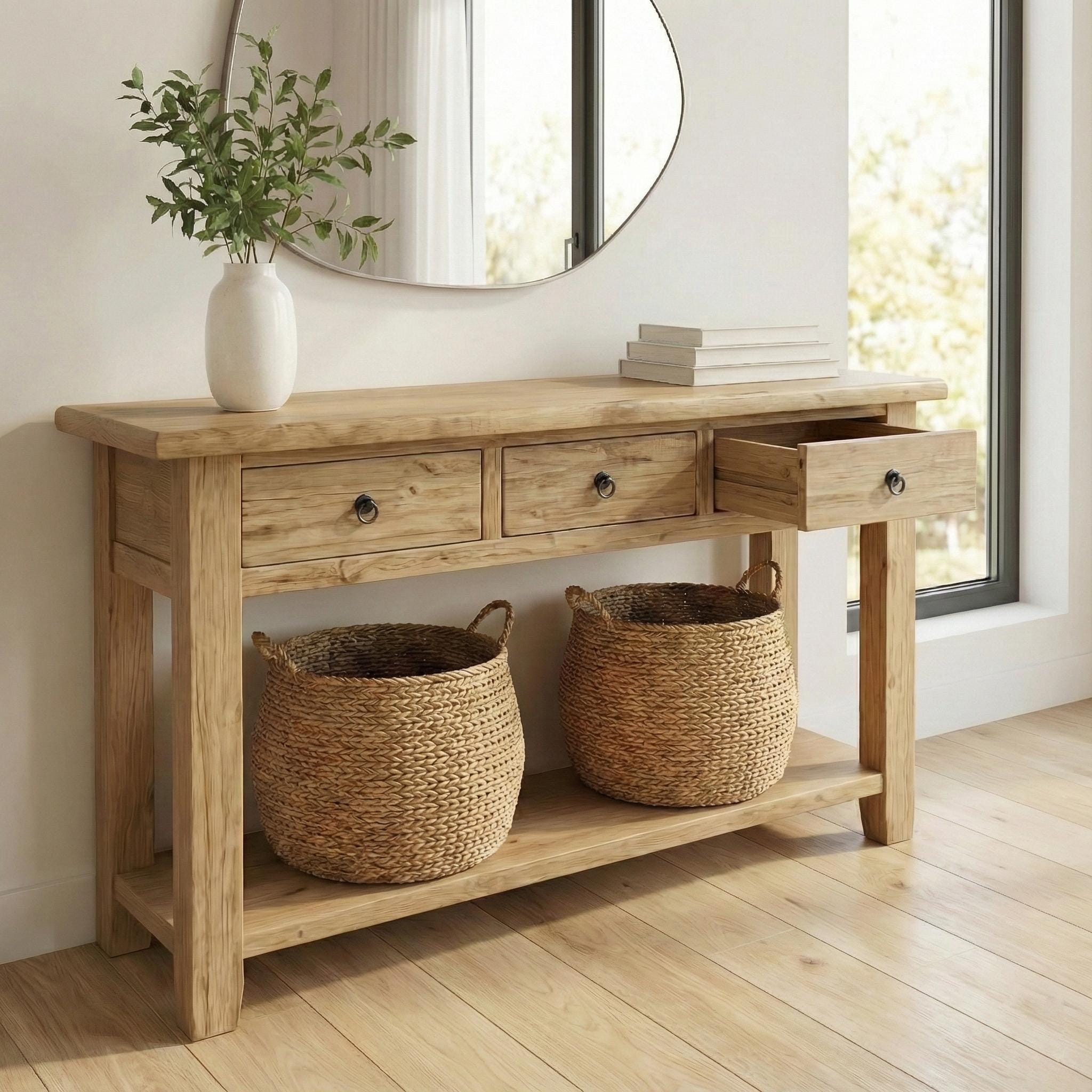 Rustic Console Table With Drawers, Solid Wood, Reclaimed Wood, Side ...