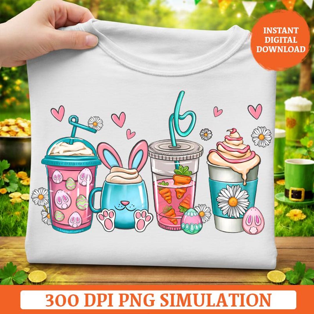 Easter Coffee Cups PNG, Cute Bunny Coffee Mug, Pastel Easter Drinks ...