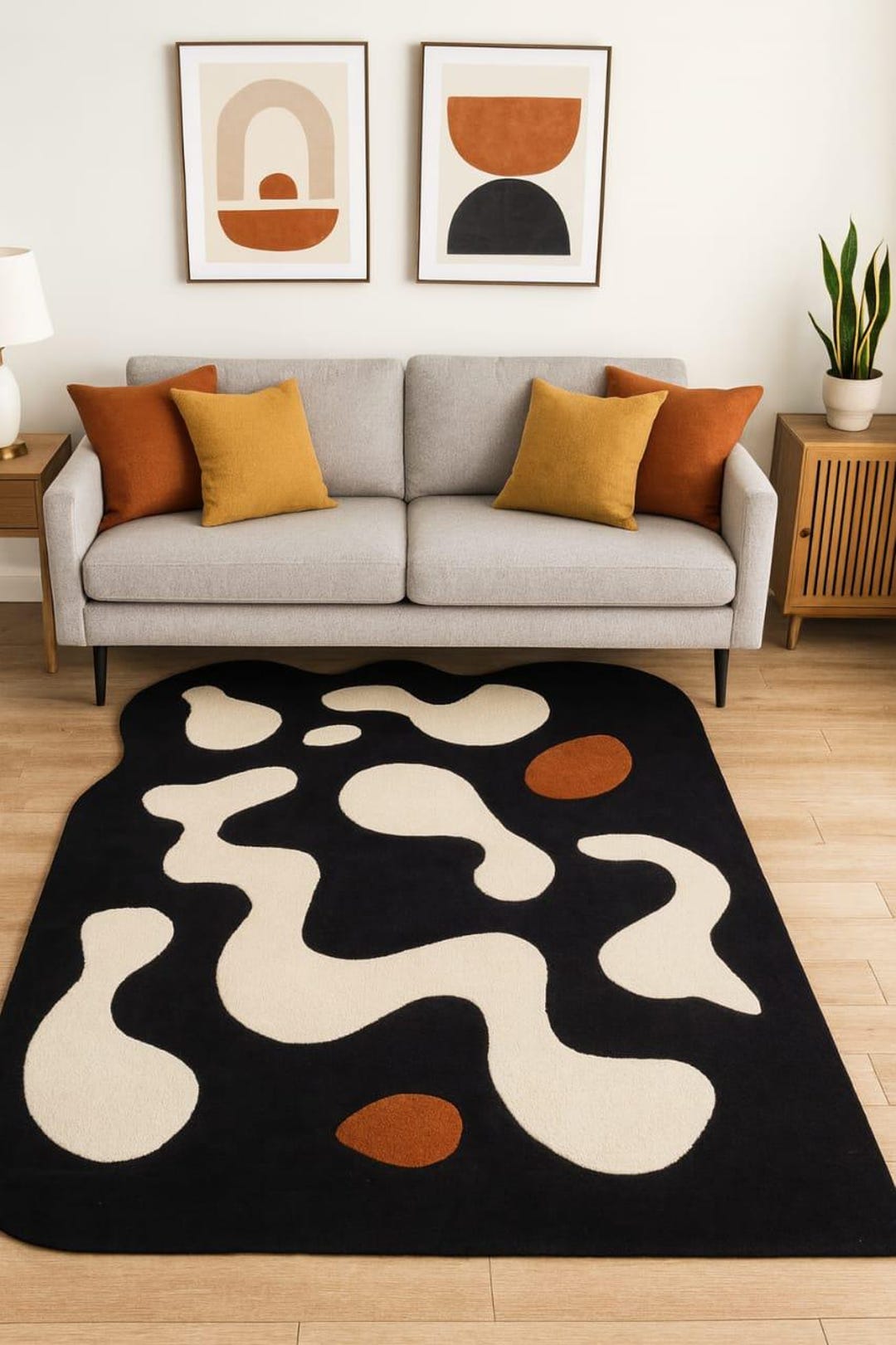 Modern Abstract Hand Tufted Rug | Black White Contemporary Carpet ...