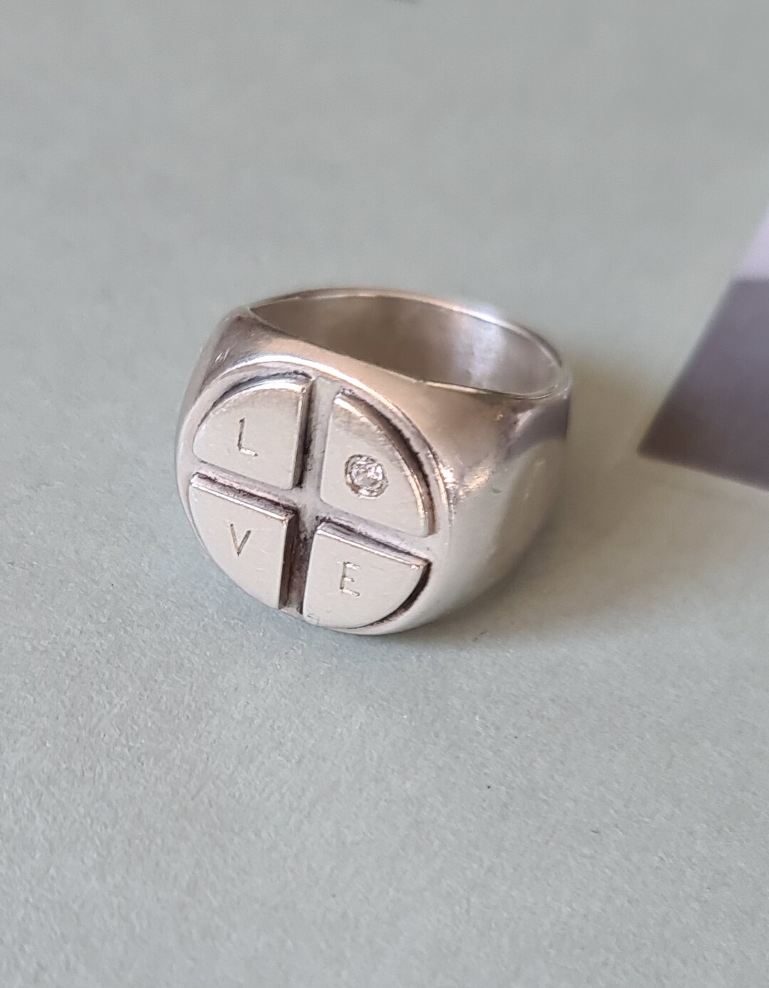 LOVE Ring/ Earth Sign Ring/ Chunky Silver/ Hand Engraved / Zirconite - Etsy
