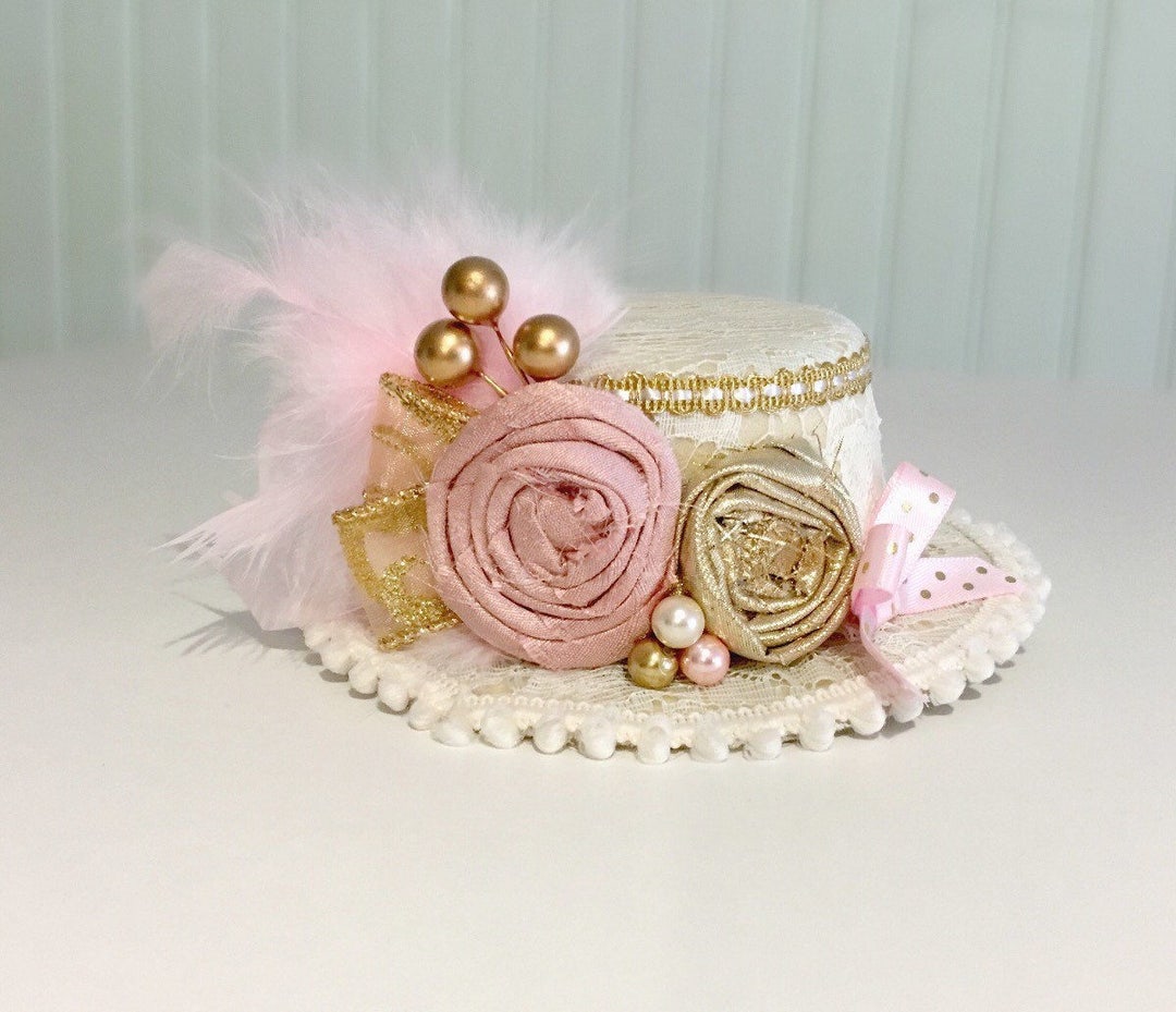Pink Gold and Ivory Vintage Clown Top Hat, Mini Top Hat, Birthday Hat ...
