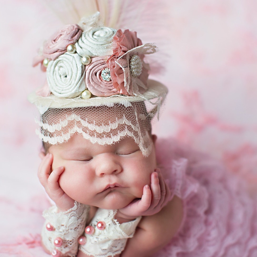 Vintage Pink and Cream Mini Top Hat for Newborn to Adult, Baby Crown ...