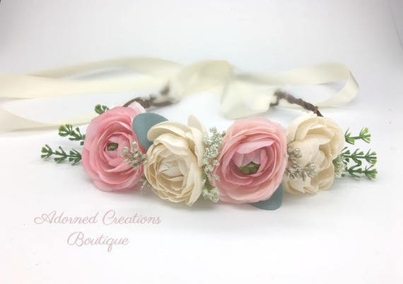 Pink and Cream Flower Crown Flower Girl Crown Maternity - Etsy