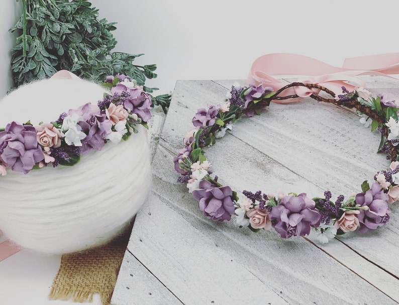 Pink and Lavender Purple Flower Crown , Flower Girl Crown, Flower Crown ...