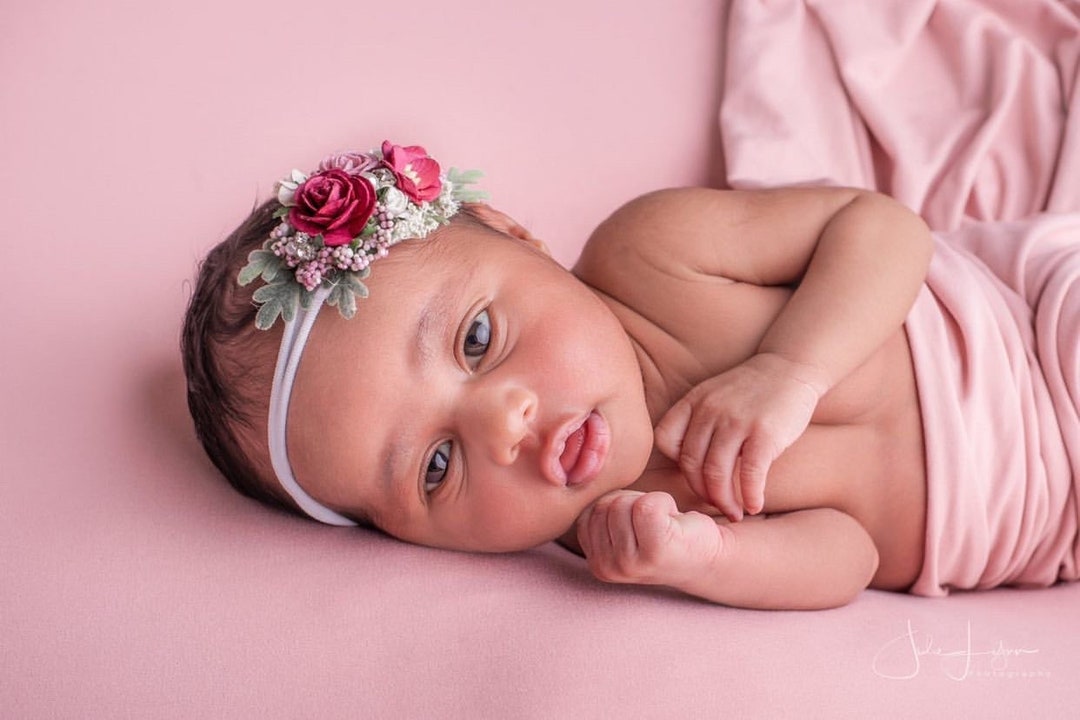 Burgundy Vintage Pink Baby Headband, Newborn Headband, Nylon Headband ...