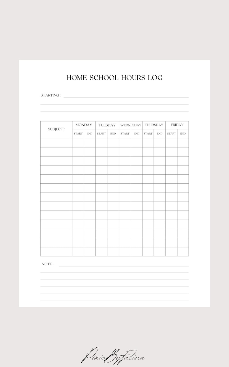Homeschool Hours Log Printable, Weekly Homeschool Schedule Tracker, PDF ...
