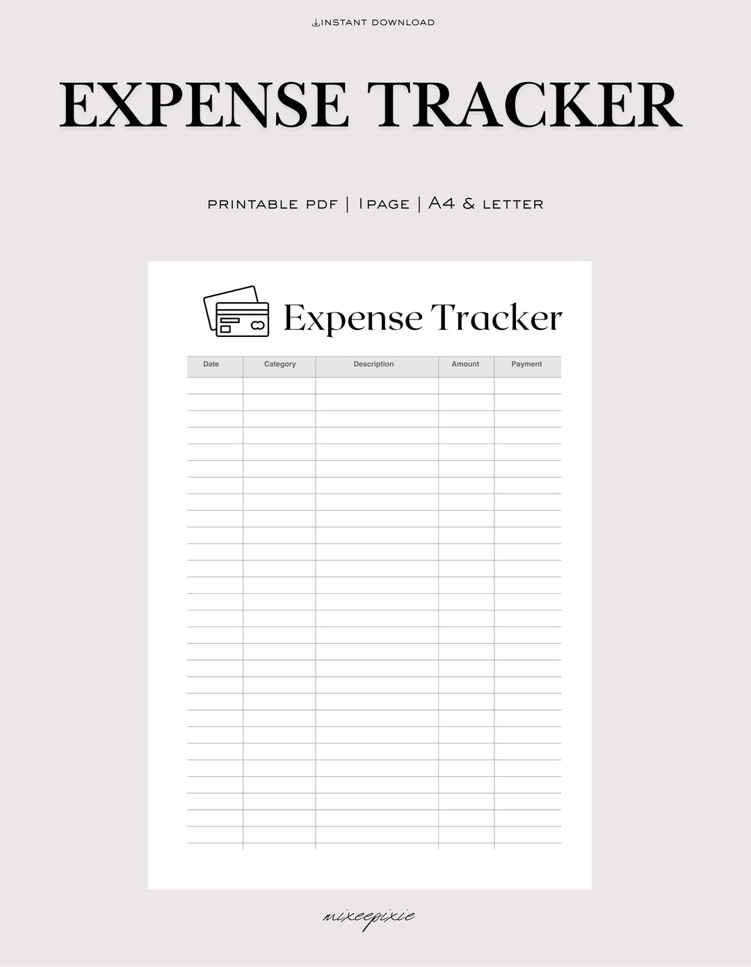 Expense Tracker Printable, Minimalist Budget Planner, Home Office, PNG ...