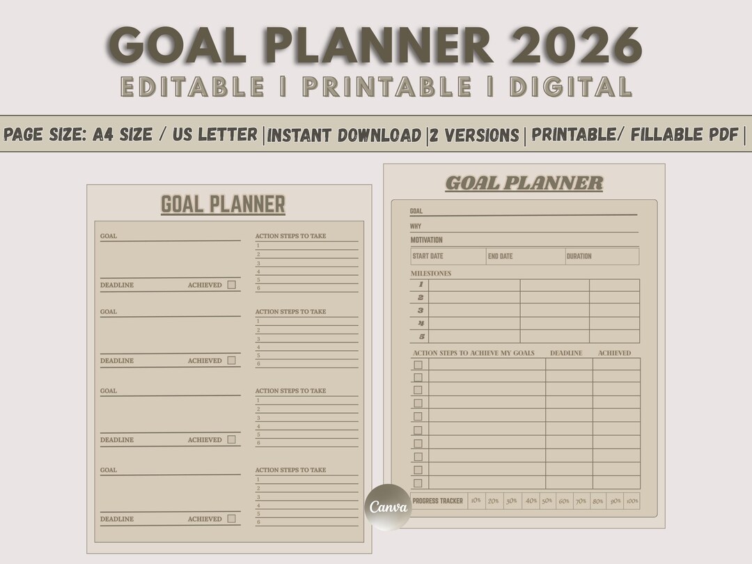 Goal Planner Printable, Goal Setting, Goal Tracker, Productivity ...