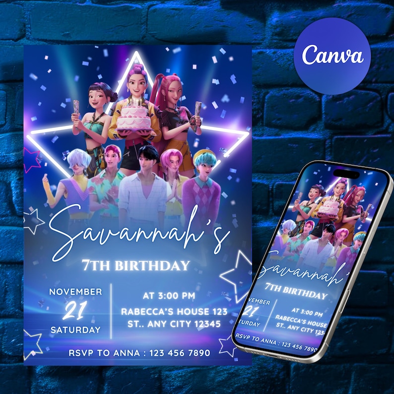 Kpop Demon Hunters Birthday Invitation, KPOP Stars Invitation, Kpop ...