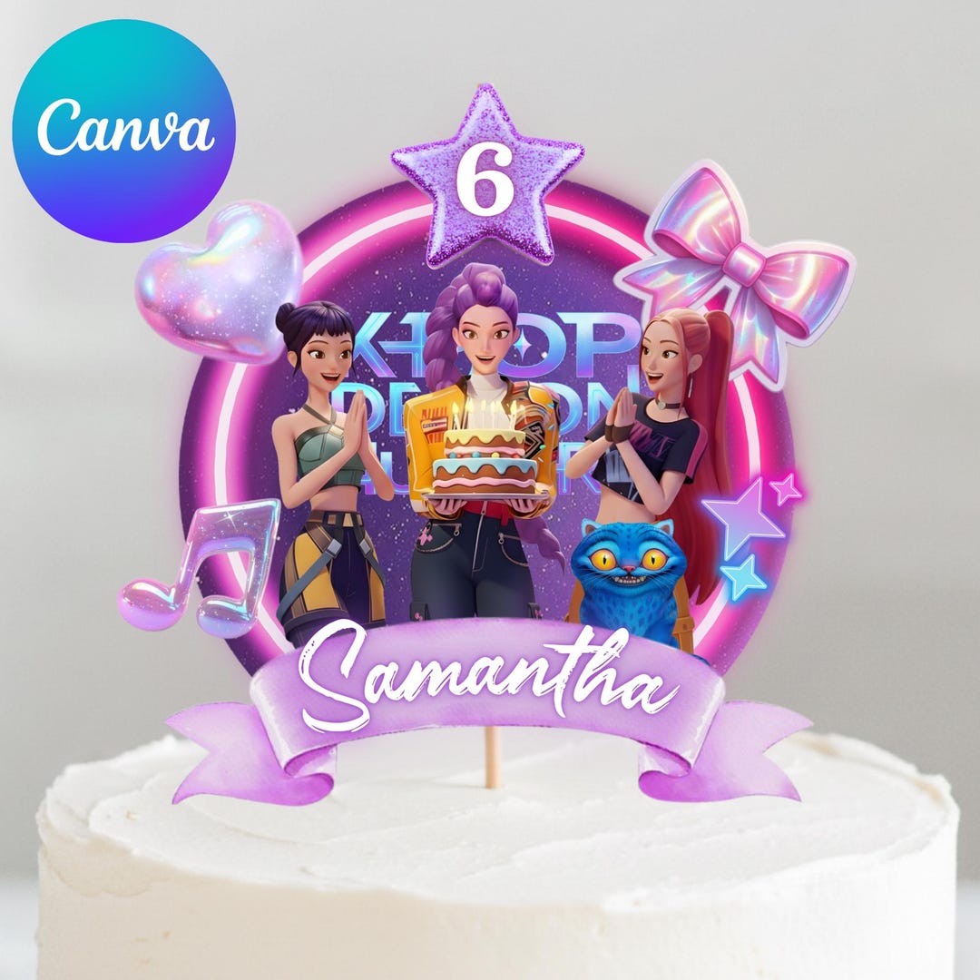 Editable Kpop Demon Hunters Cake Topper, Huntrix Birthday Party ...