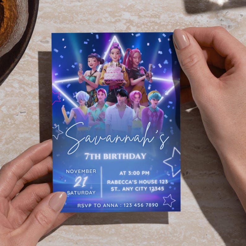 Kpop Demon Hunters Birthday Invitation, KPOP Stars Invitation, Kpop ...