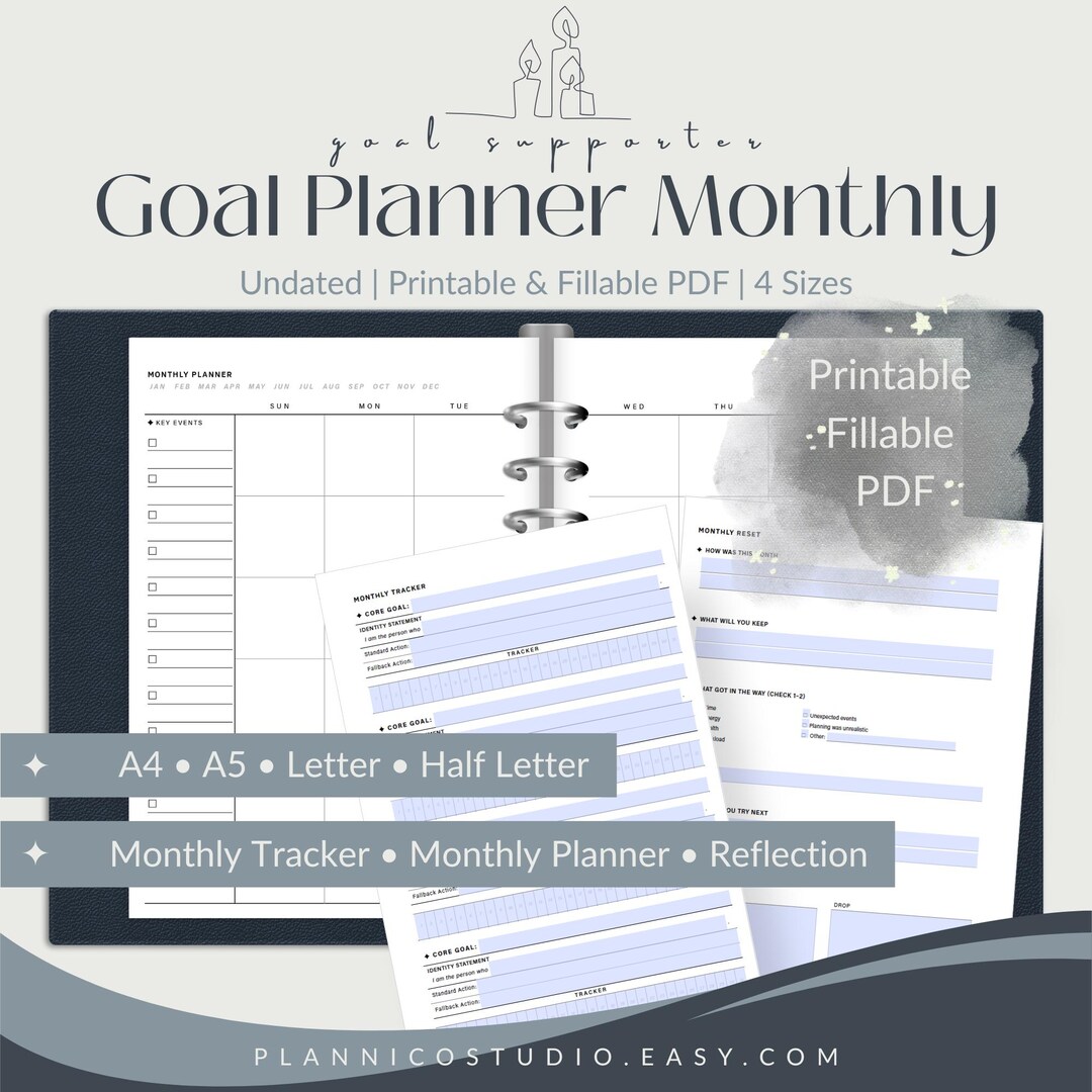 Monthly Goal Planner Printable Fillable PDF Goals Template Action Plan ...