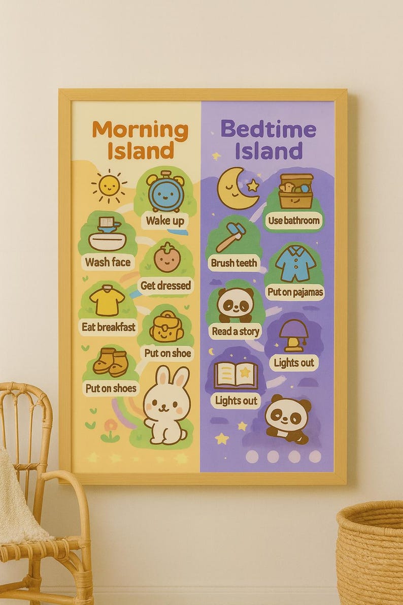 Kawaii Morning & Bedtime Routine Chart | Kids Visual Schedule Printable ...