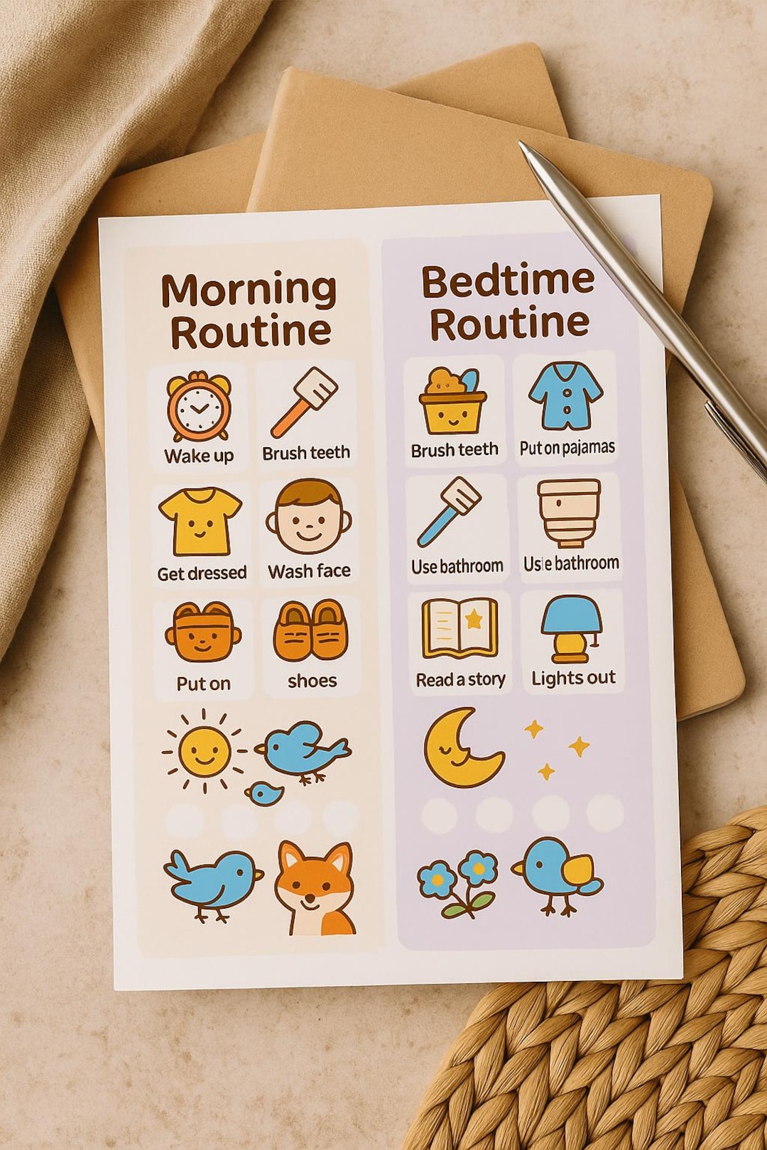 Kids Morning & Bedtime Routine Chart | Printable Visual Schedule for ...