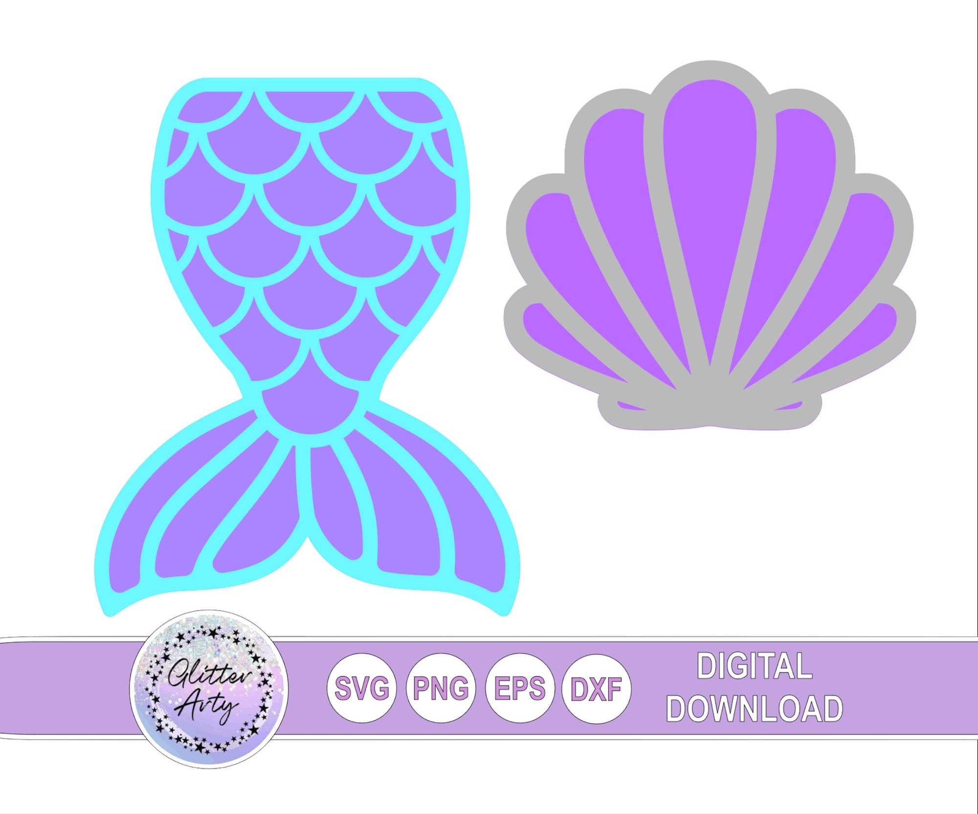 MERMAID TAIL & SHELL Svg Template Svg Dxf Png Eps Mermaid - Etsy Ireland