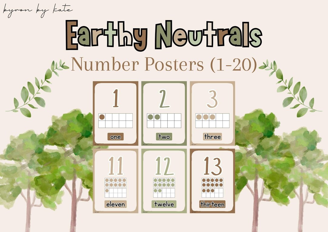 Earthy Neutrals Number Poster (1-20), Classroom Decor (ready to Print ...
