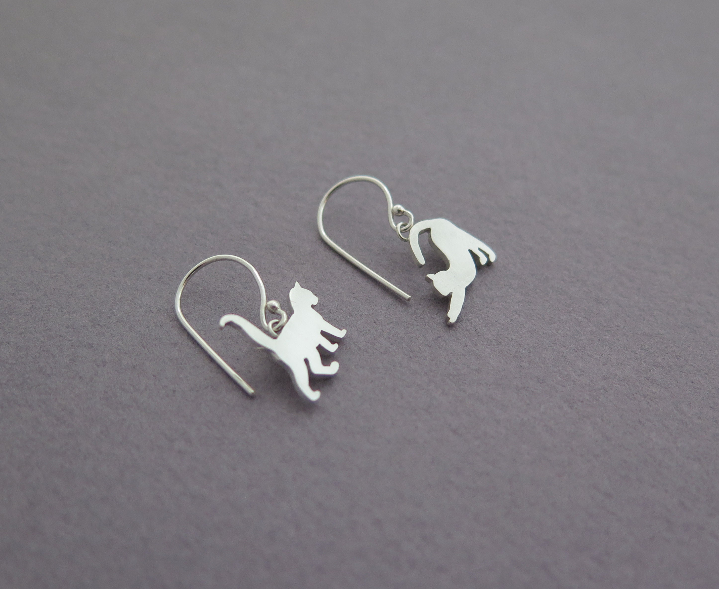 Cat Earrings Sterling Silver Dangle Earrings Cat Jewelry | Etsy