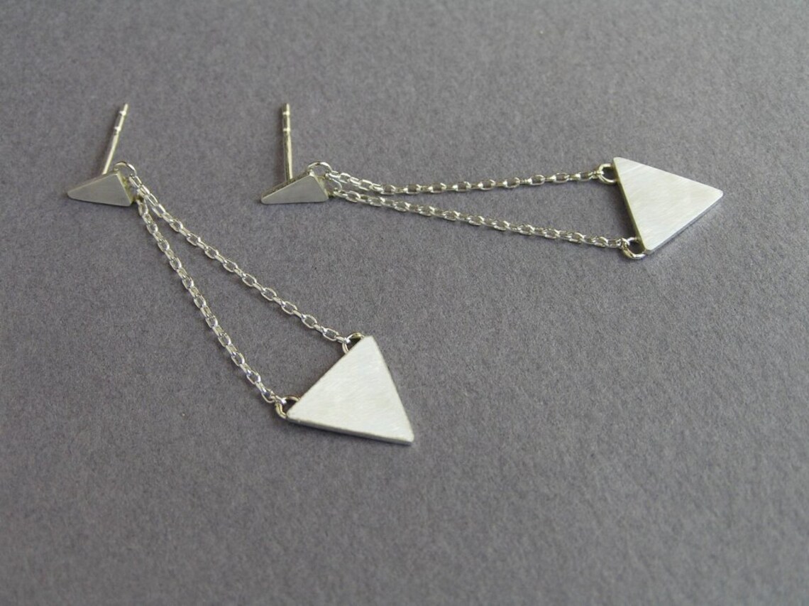 Dangle Triangle Earrings - Geometric - Sterling Silver Post Earrings - Etsy