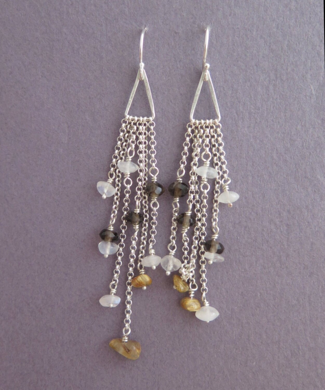 Long Dangle Earrings - Multi Chain Earrings With Natural Gems ...