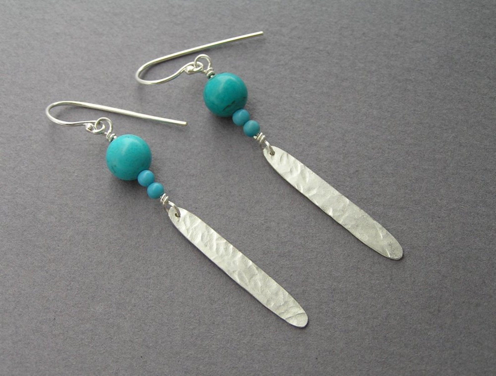 Silver Dangle Earrings Turquoise Earrings Feather Earrings - Etsy