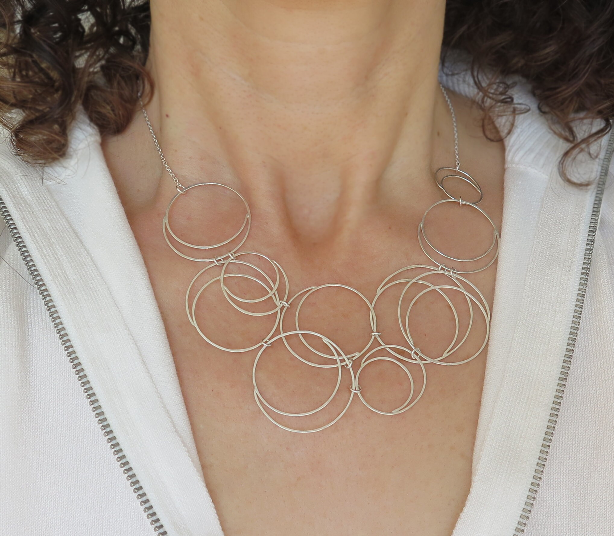 Bib Necklace, Silver Necklace for Women, Circle Necklace, Sterling ...