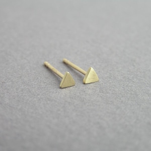 Tiny Triangle Earrings - 14k Gold Earrings - Solid Gold Studs - Tiny ...
