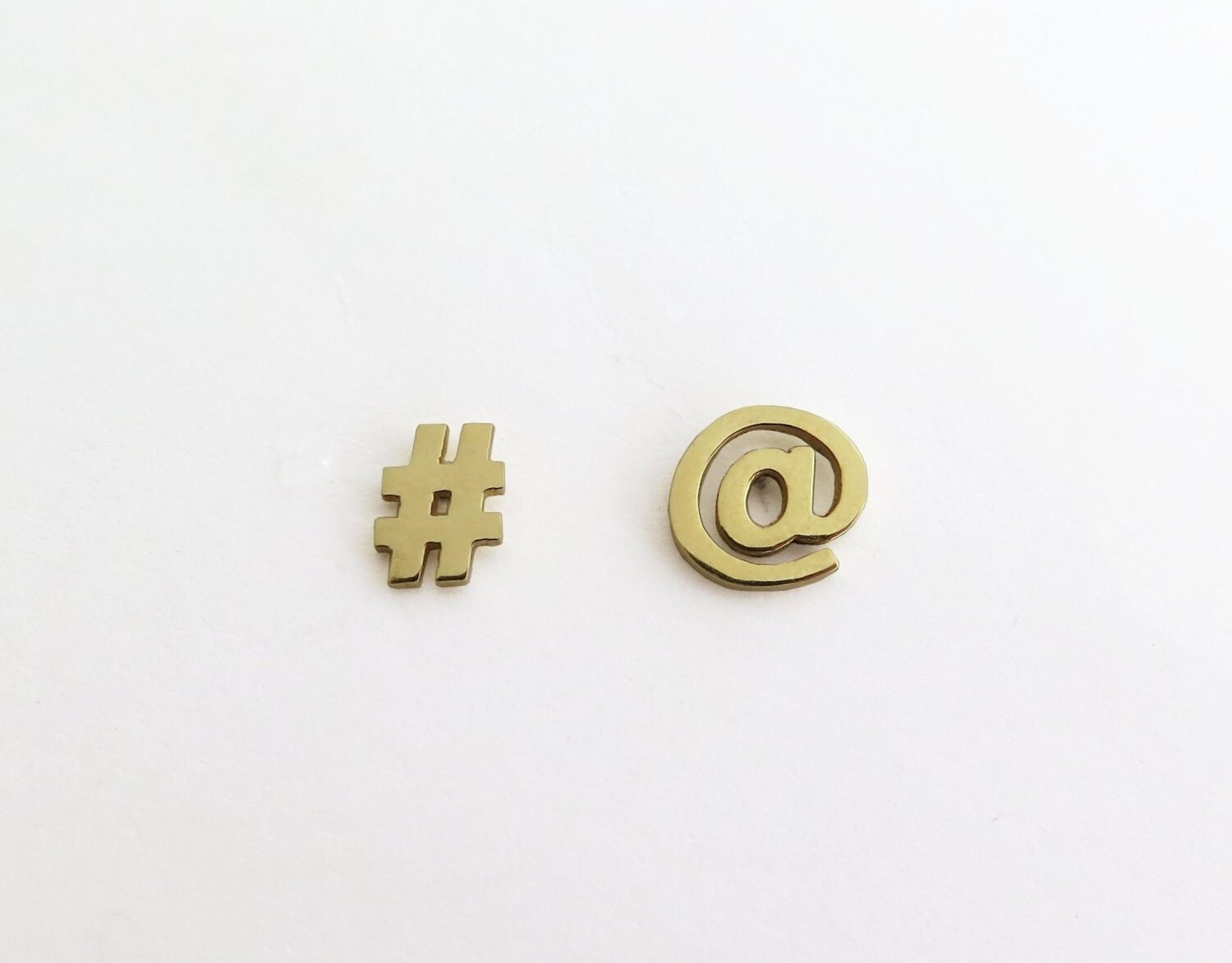 14k Gold Hashtag & at Studs - Twitter Earrings - Mismatched Sign ...