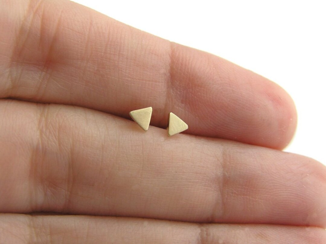Tiny Triangle Earrings - 14k Gold Earrings - Solid Gold Studs - Tiny ...