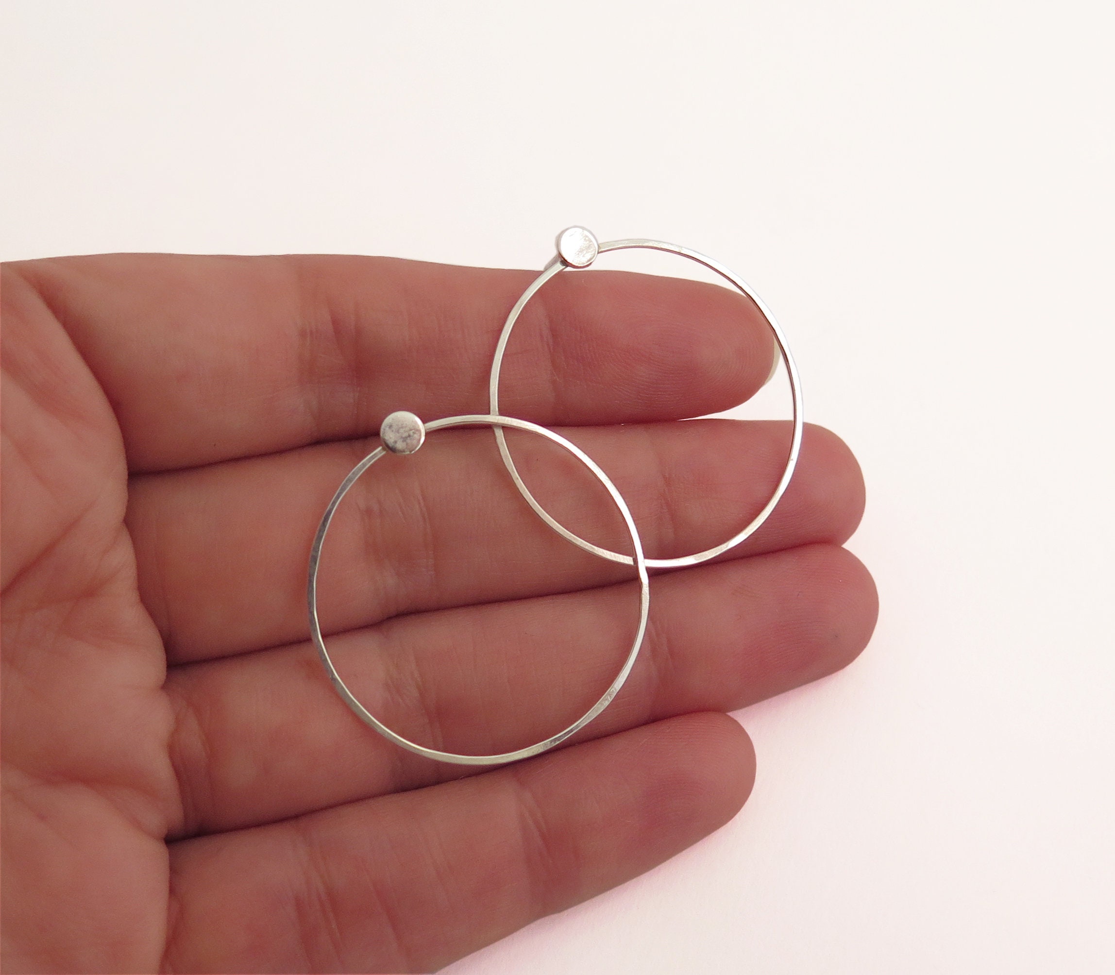 Silver Circle Earrings Large Circle Earrings Dainty Silver | Etsy